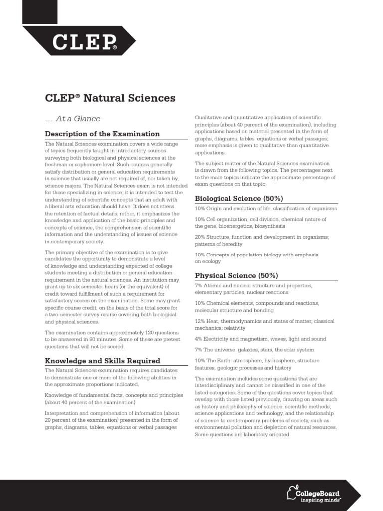 Clep Natural Science Fact Sheet | Test (Assessment) | Science