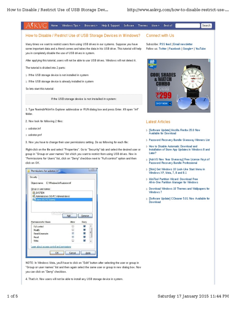 How To Disable Or Restrict Use Of Usb Storage Devices In Windows Pdf