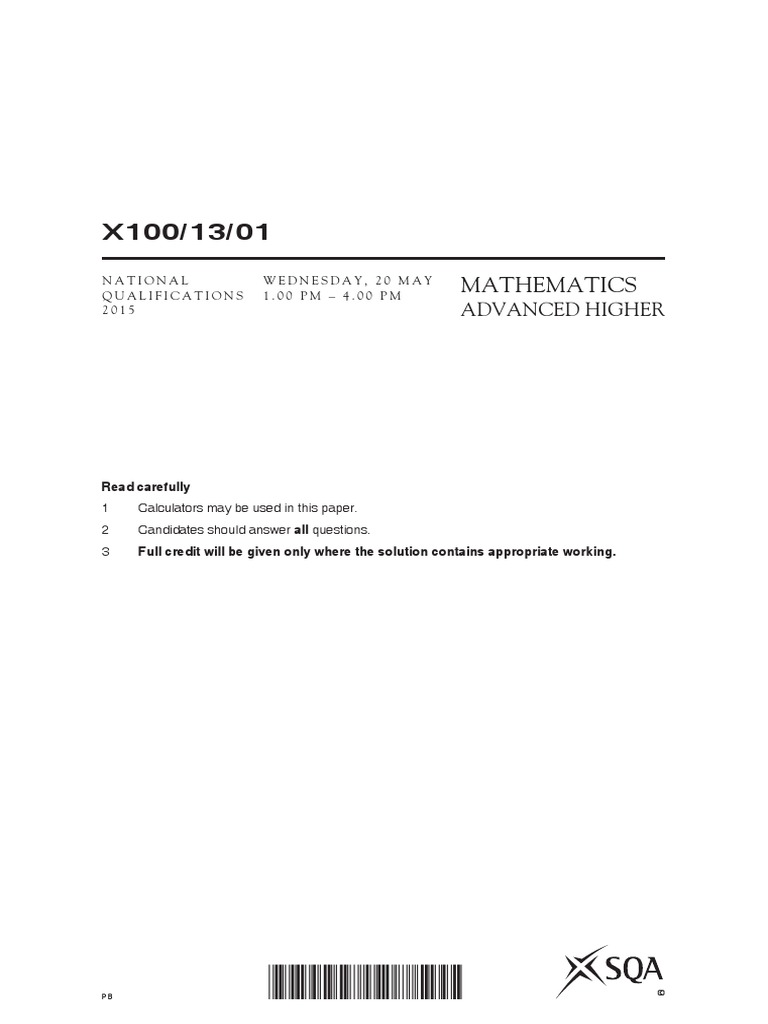 Advanced Higher Maths Exam 2015 | PDF | Equations | Matrix (Mathematics)