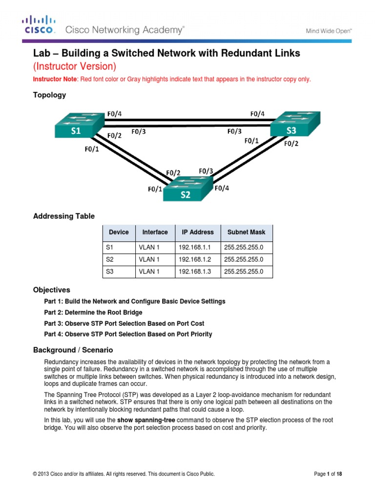 2.1.2.10 Lab - Building A Switched Network With Redundant Links - ILM PDF | PDF | Internet ...