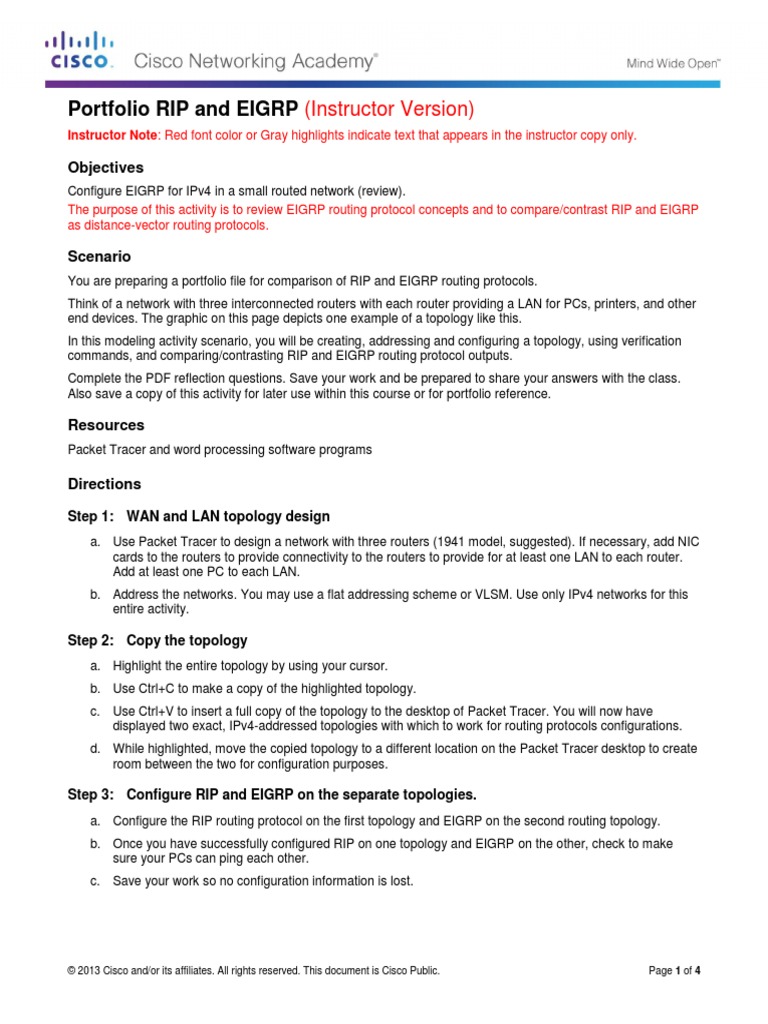 7.5.1.1 Portfolio RIP and EIGRP Instructions IG PDF | PDF | Routing ...
