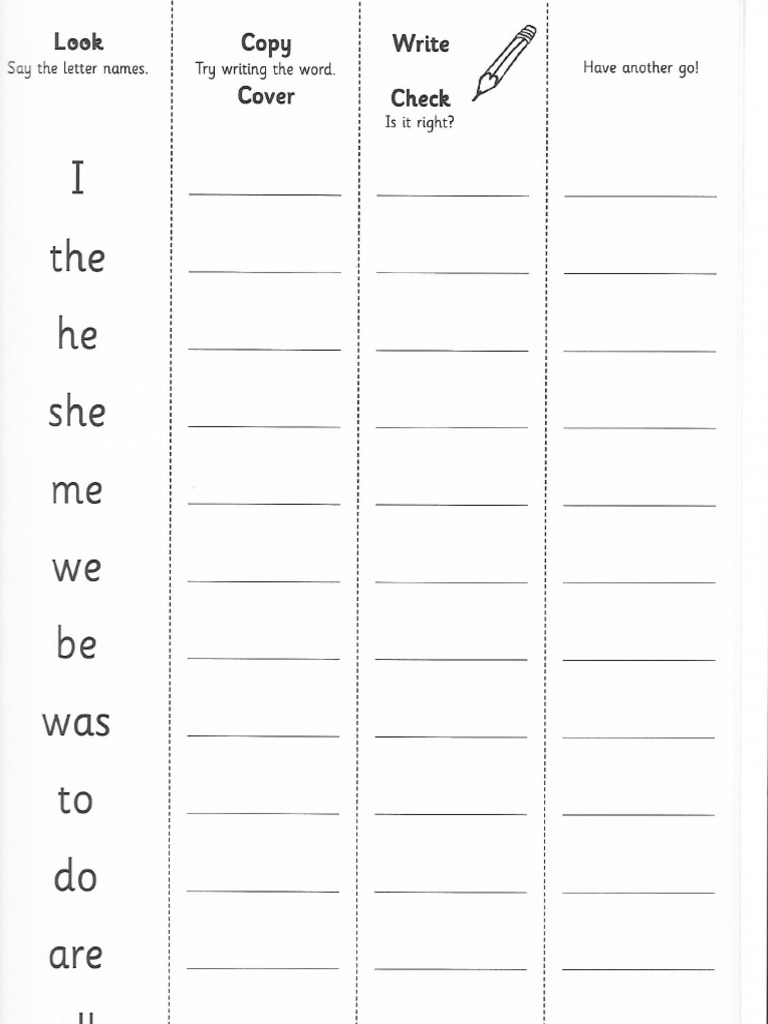 Jolly Phonics Tricky Words Spelling Lists | PDF