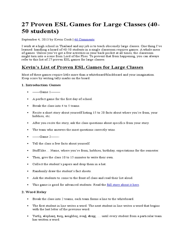 27 ESL Games for Large Classes | PDF