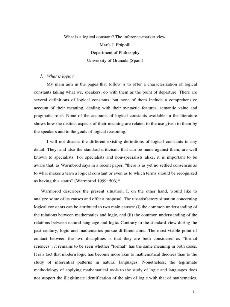 What Is A Logical Constant | PDF | Logic | Proposition