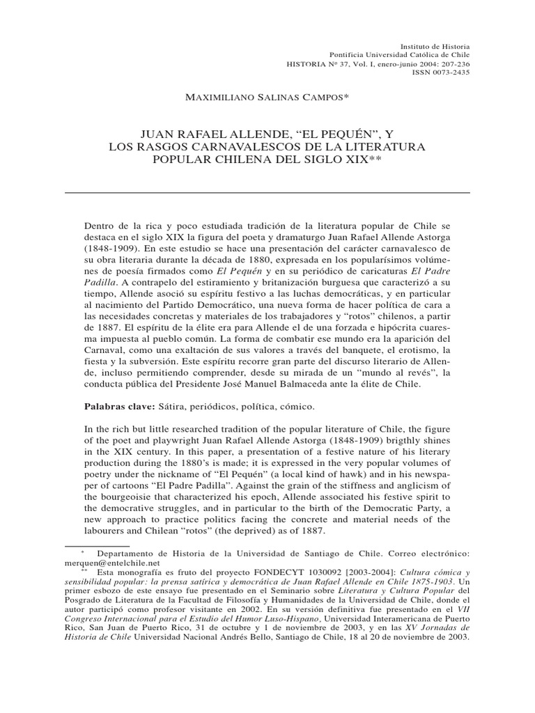 Juan Rafael Allende "El Pequén" y Los Rasgos Carnavalescos de La ...
