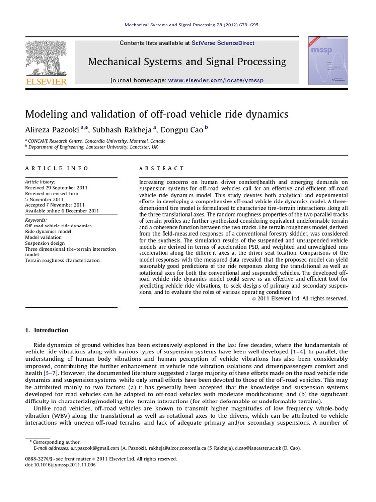 Modeling and Validation of Off-Road Vehicle Ride Dynamics | Download ...