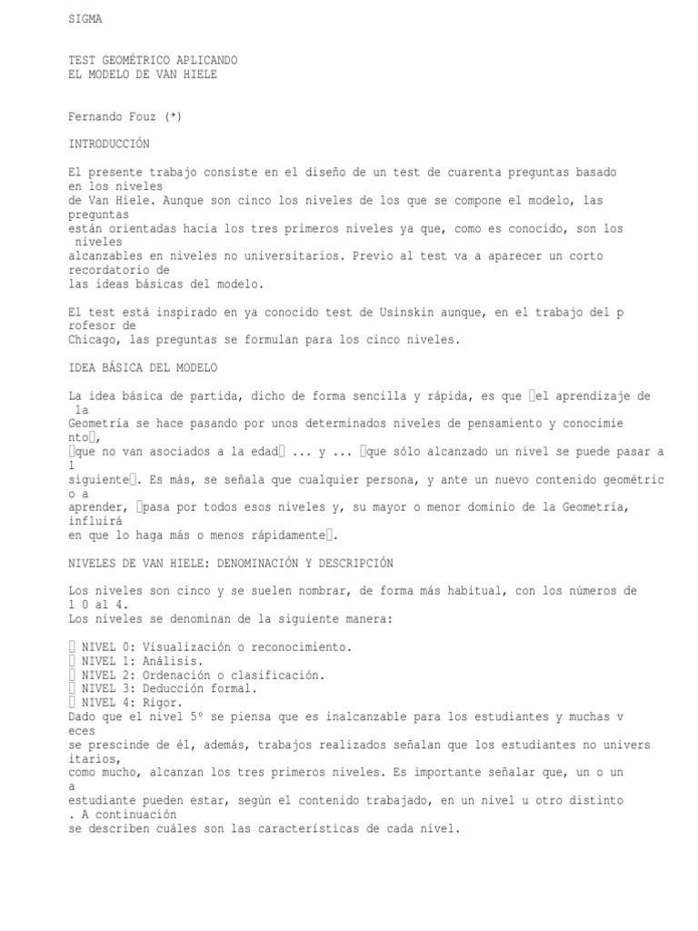 Test Geométrico Van Hiele: Niveles 0-3 | PDF | Triángulo | Rectángulo