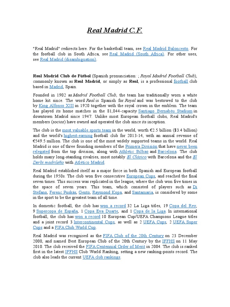 Real Madrid C.F.: Real Madrid Club de Fútbol (Spanish Pronunciation ...