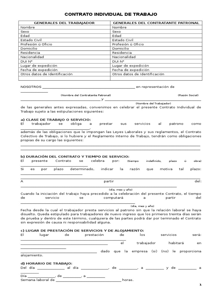 Contrato Individual de Trabajo | PDF | Derecho laboral | Salario