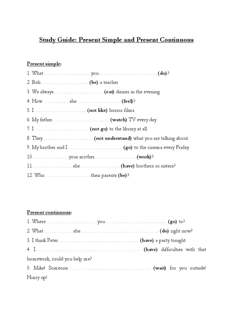 Study Guide Present Simple Present Continuous | PDF