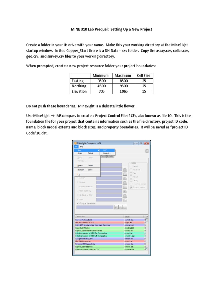 MINE 310 Project Setup in MineSight | PDF | Comma Separated Values | Computer File