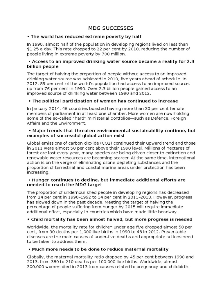 MDG Achievements and Critiques Summary | PDF | Millennium Development ...