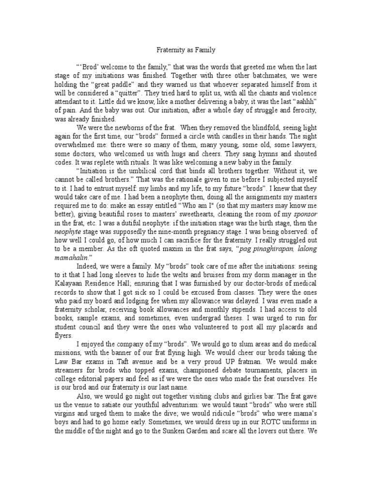 Fraternity As Family | PDF | Fraternities