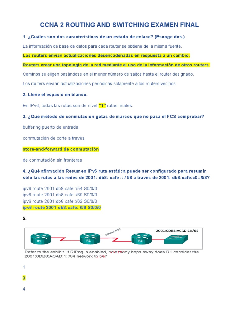 Ccna 2 v5.0 Examen Final | PDF | Enrutador (Computación) | Dirección IP