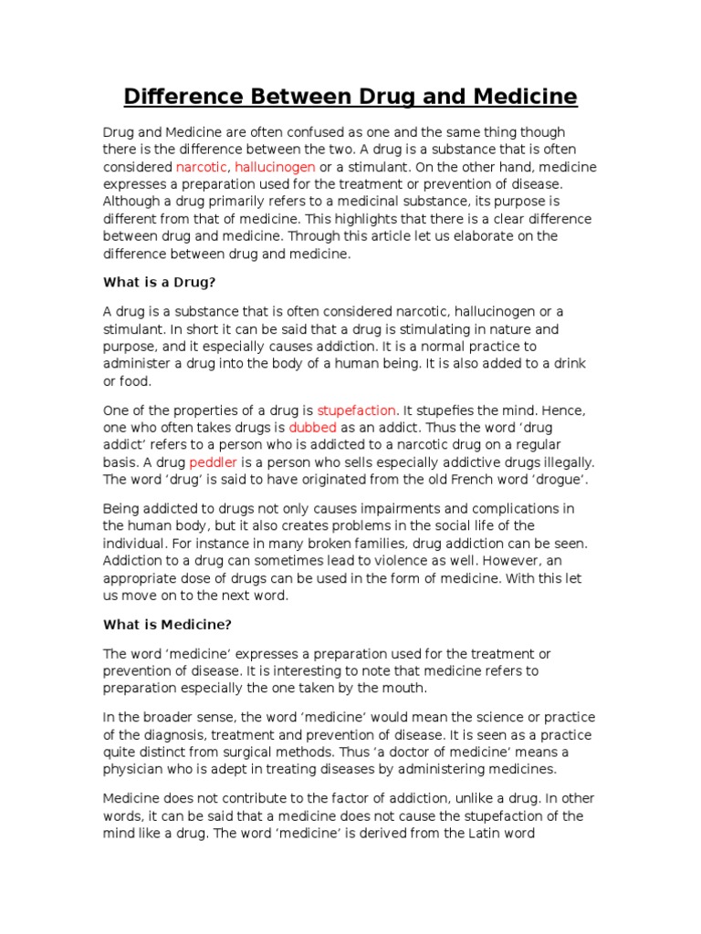 Drug Vs Medicine | PDF | Drugs | Substance Use Disorder
