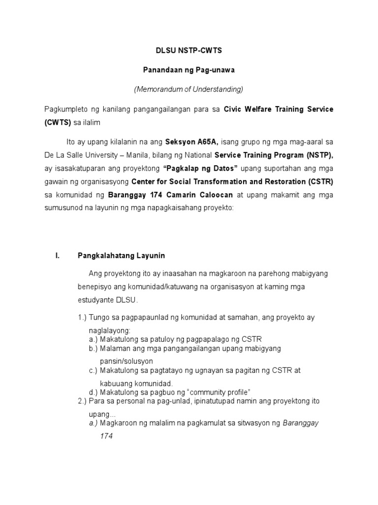Memorandum (Sample nstp-DLSU) | PDF