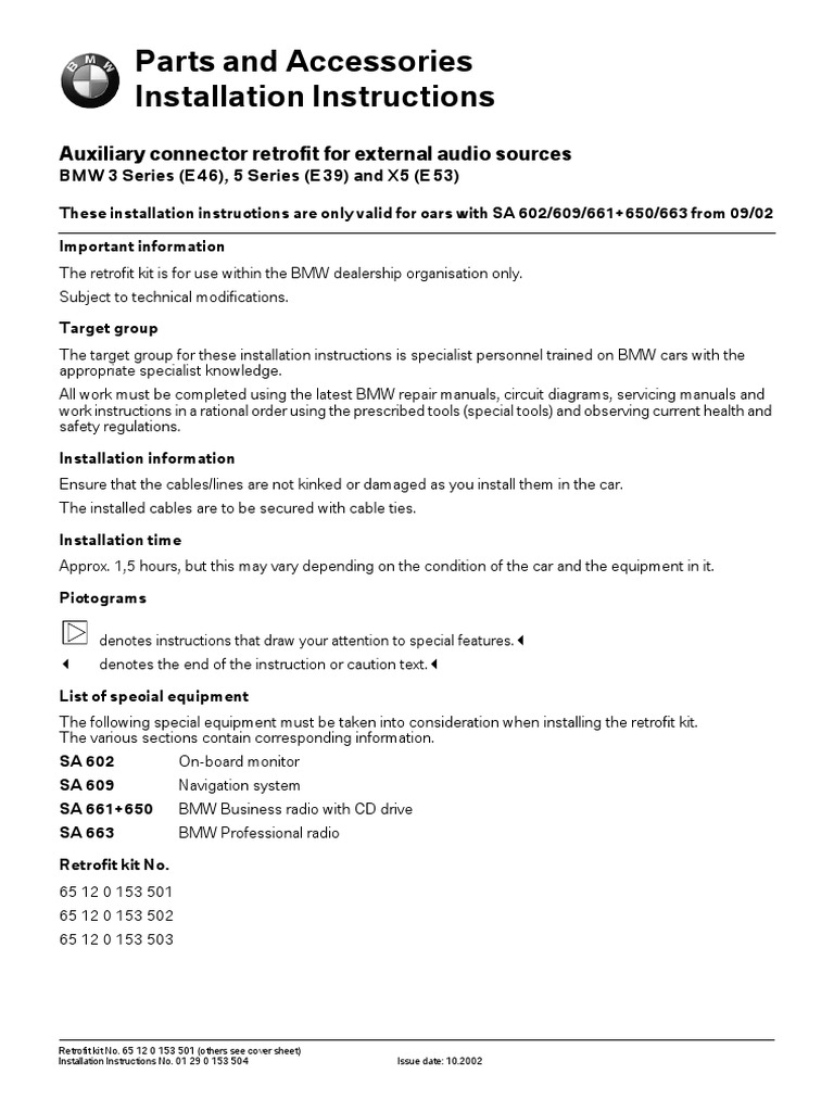 BMW AUX Input Installation | PDF | Electrical Connector | Manufactured ...
