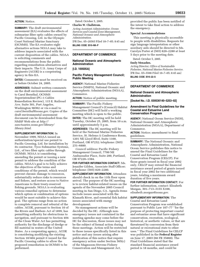 Notice: Environmental Statements Availability, Etc.: Pacific Fishery ...