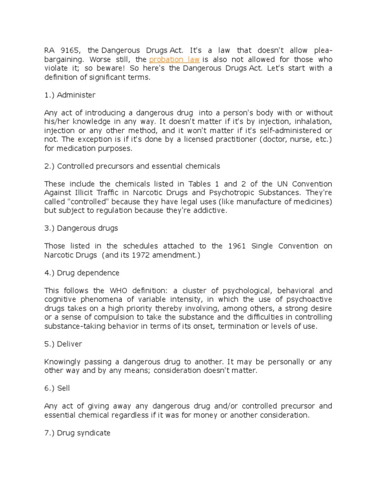 RA 9165 Definition | Narcotic | Psychoactive Drugs