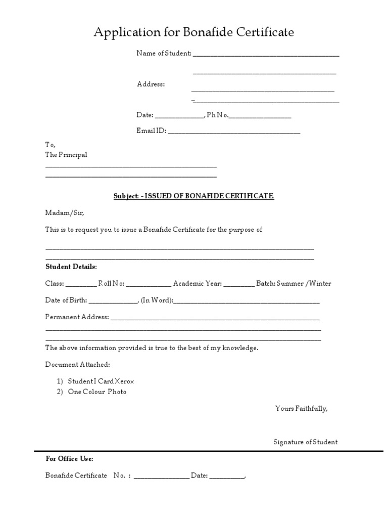 Application For Bonafide Certificate | PDF | Career & Growth | Finance ...