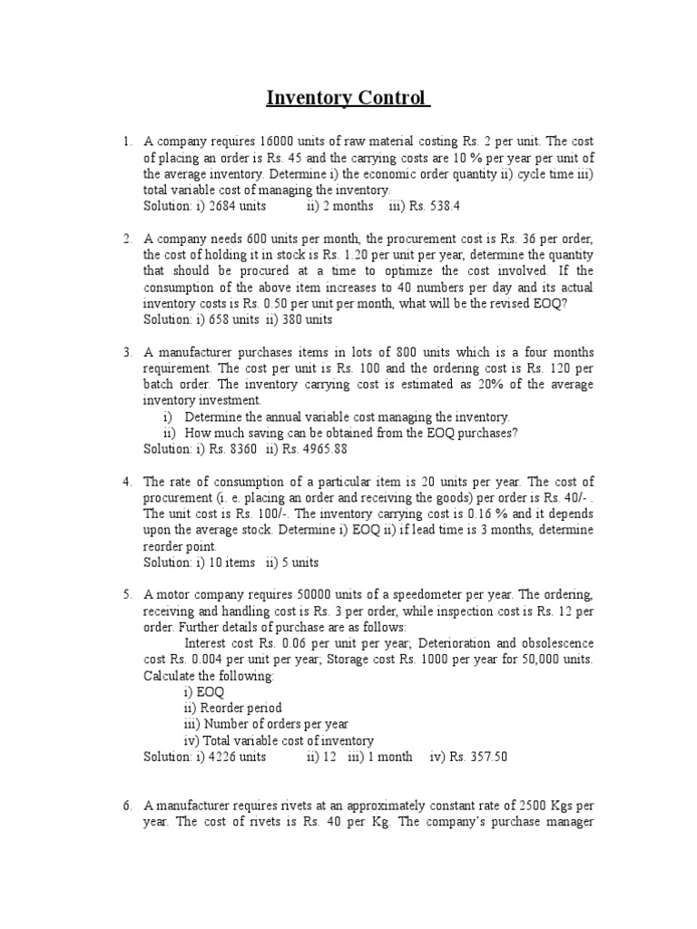 Inventory Control Pdf Inventory Economics