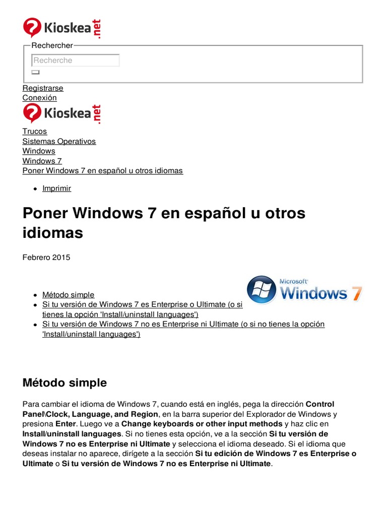 Poner Windows 7 en Espanol U Otros Idiomas 7447 Njojop | PDF | Windows ...