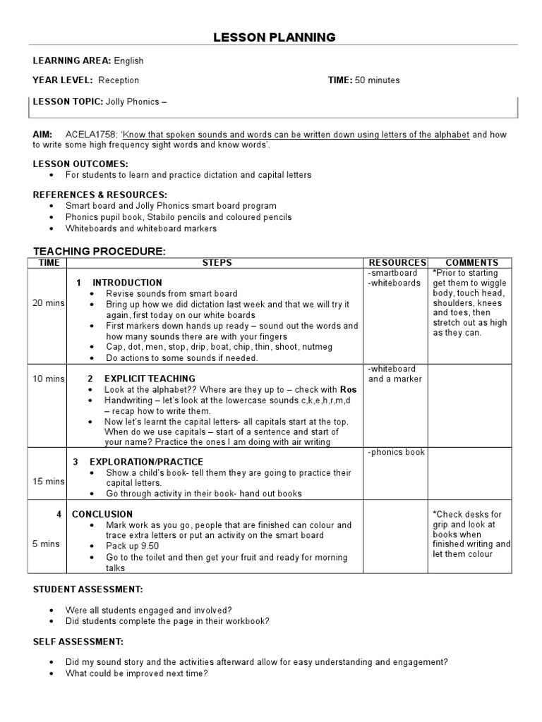 Lesson Plan Jolly Phonics Unit 2 wk2 Handwriting | PDF