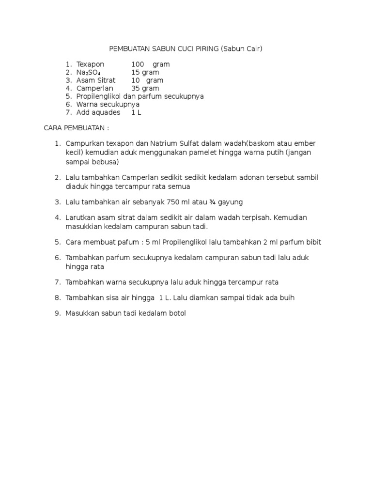 Pembuatan Sabun Cuci Piring | PDF