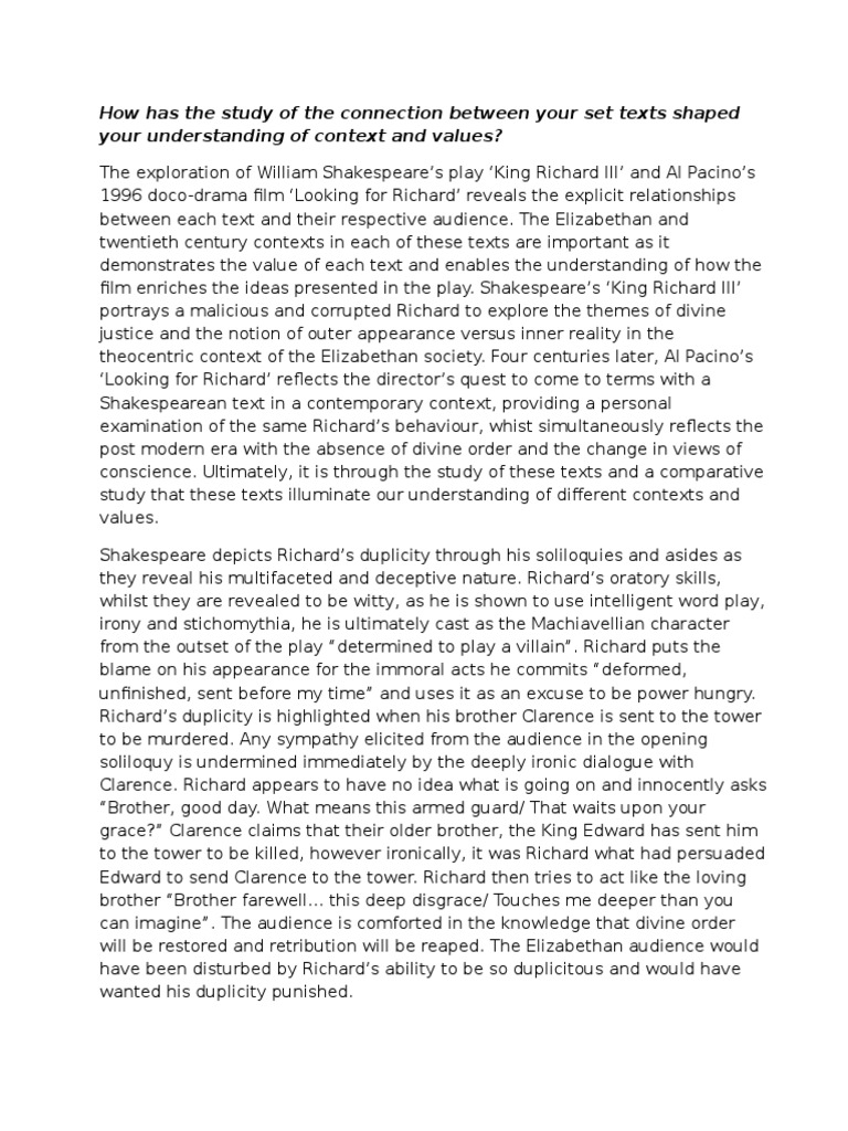 Richard III/LFR Exemplar Essay | PDF | Conscience | William Shakespeare