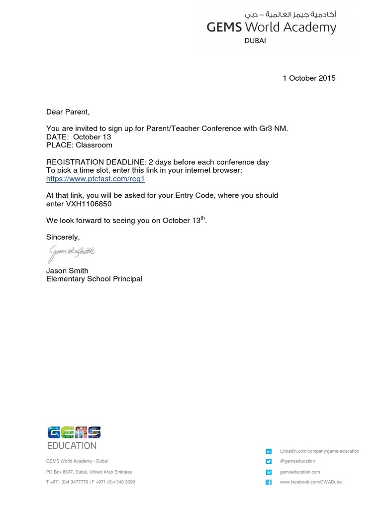 Gr3 NM Parent/Teacher Conference Invite | PDF