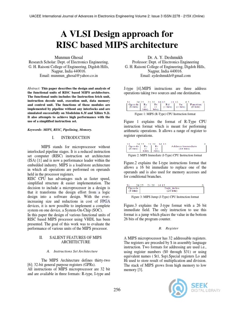 A VLSI Design Based On MIPS Instruction Approach | PDF | Central Processing Unit | Electronic ...