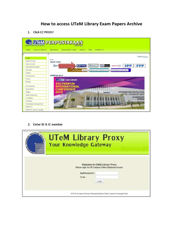 How To Access Utem Library Exam Papers Archive: 1. Click Ez Proxy | PDF ...
