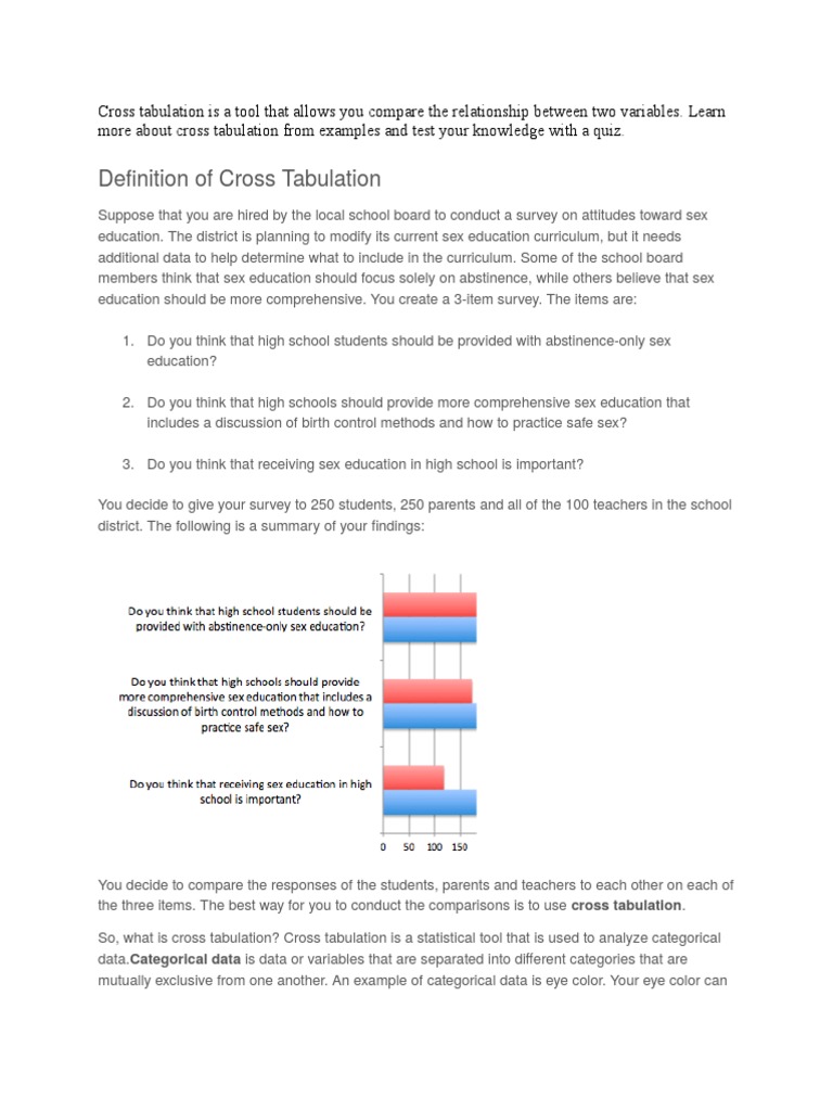 Cross Tabulation Is A Tool That Allows You Compare The Relationship