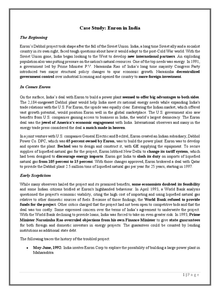 Case Study - Enron in India PDF | PDF | Enron | Energy And Resource