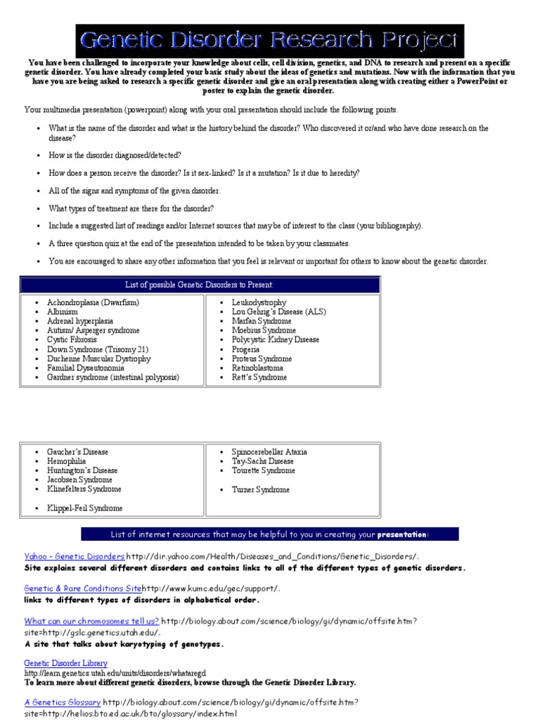 Genetic Disorder Research Project Guide | PDF | Genetic Disorder ...