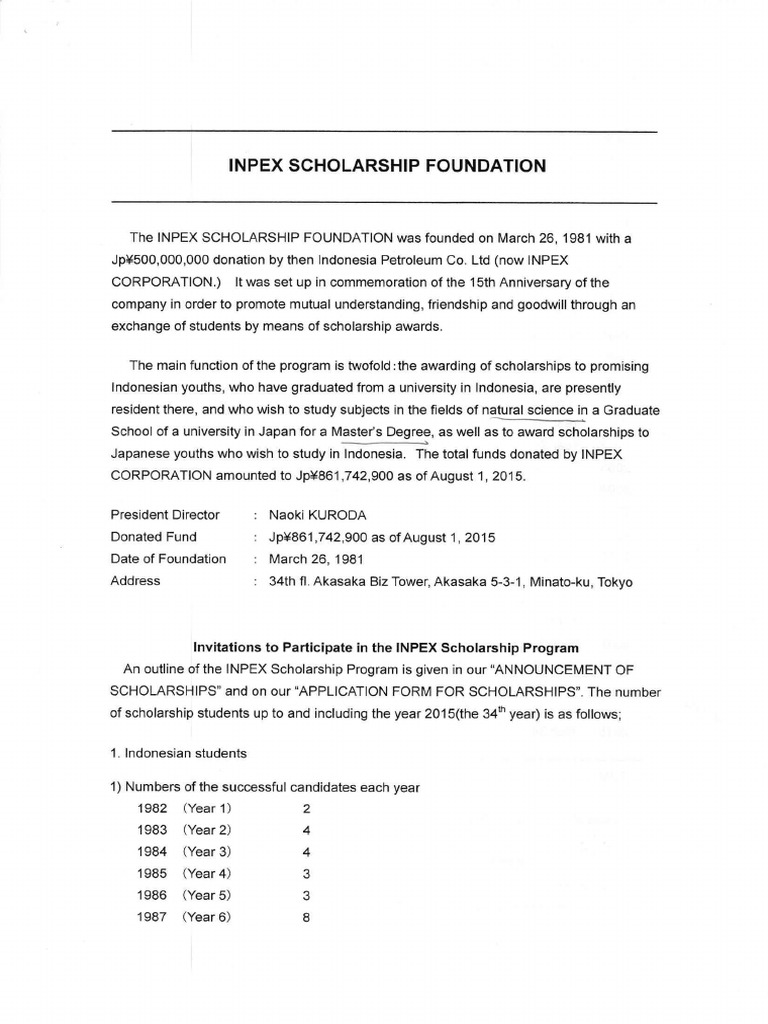 INPEX Foundation Scholarship | PDF | Doctor Of Philosophy ...