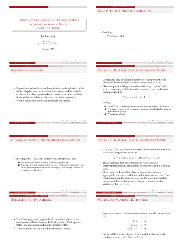 Financial Econometrics Notes | PDF | Ordinary Least Squares | Econometrics