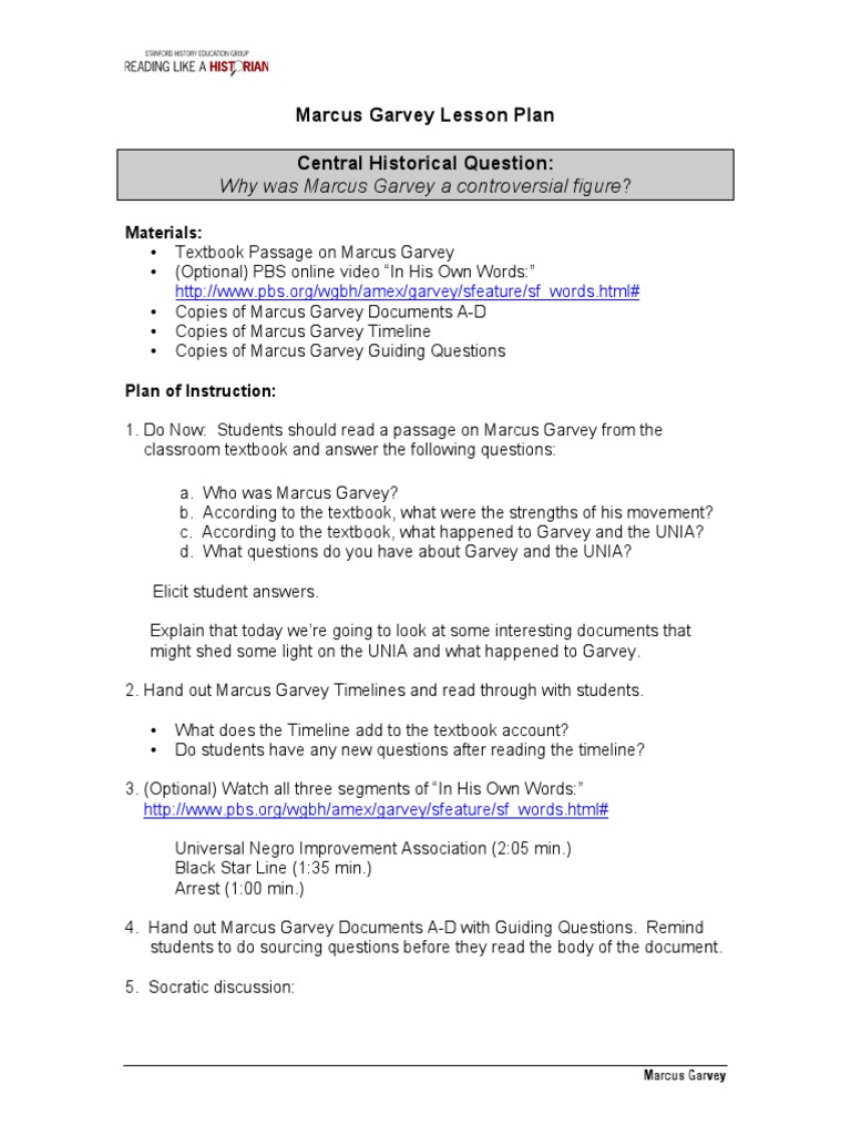 Marcus Garvey Lesson Plan1 | PDF