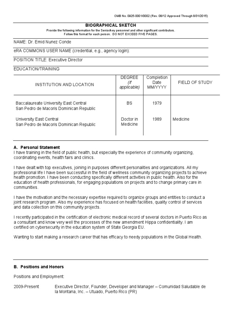 Biosketch | PDF | Physical Therapy | Health Care