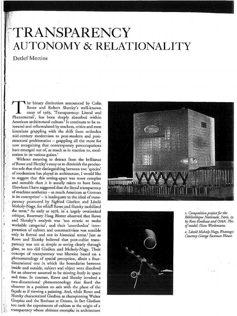 Detlef Mertins Transparency Autonomy and Relationality PDF | PDF