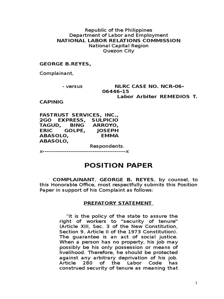 Position Paper | PDF | Damages | Employment