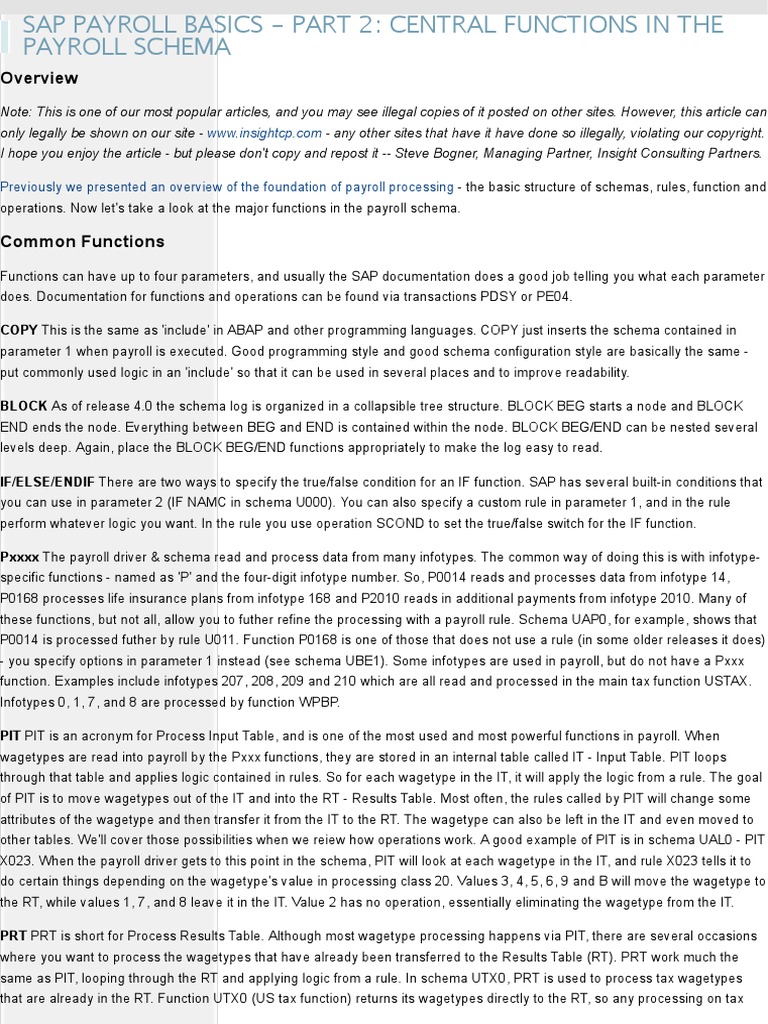 SAP Payroll Basics - Part 2: Central Functions in The Payroll Schema - Insight Consulting ...