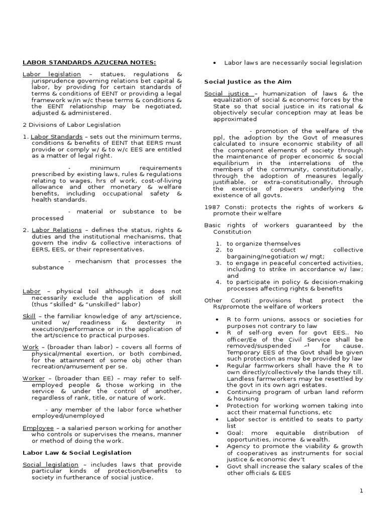 Labor Standards Azucena Notes | PDF | Leasehold Estate | Trade Union
