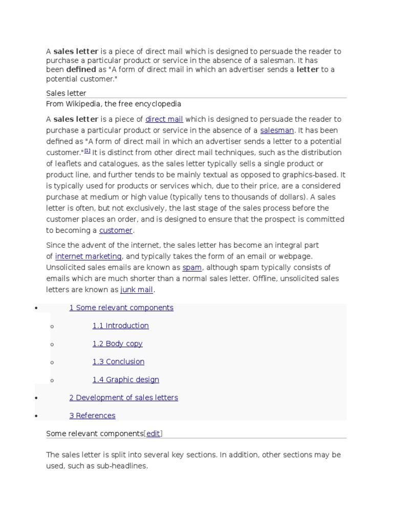 Sales Letter | PDF | Direct Marketing | Sales