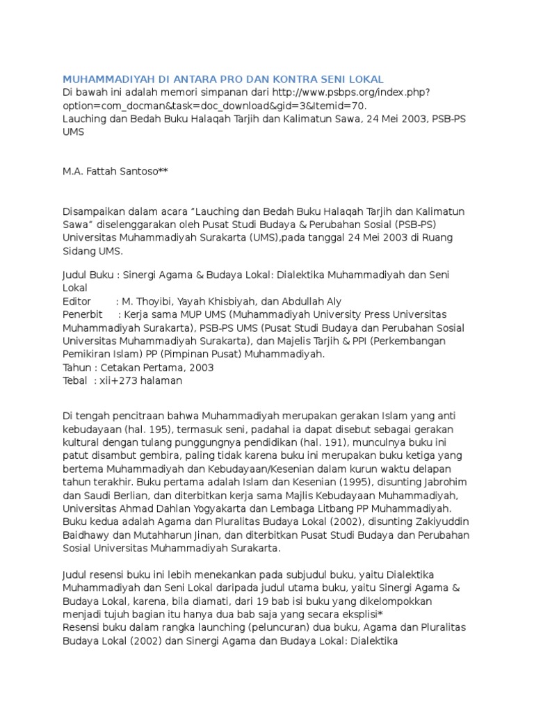 Pro Kontra Seni Budaya Di Muhammadiyah | PDF