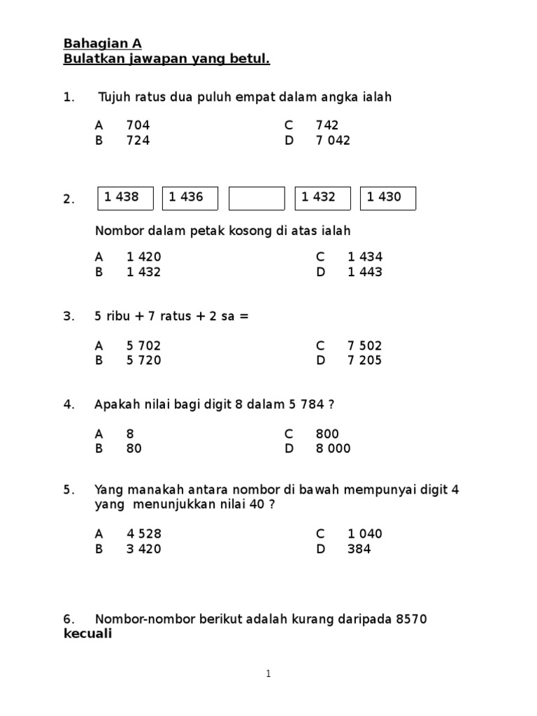 Soalan Matematik Tahun 3 | PDF