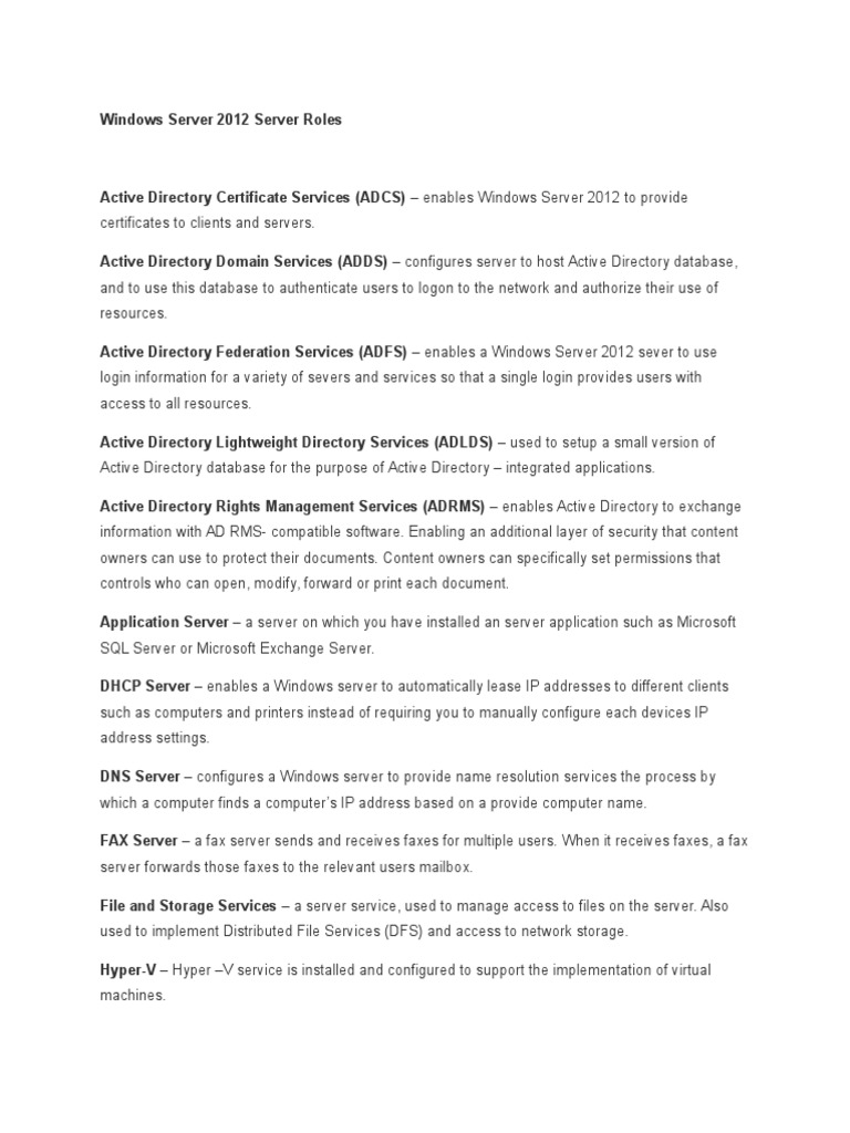 Windows Server 2012 Server Roles | PDF | Active Directory | Microsoft ...