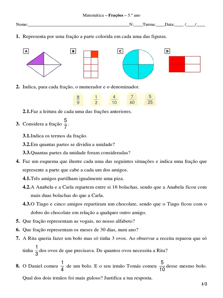 Frações - Matemática - 5.º ano