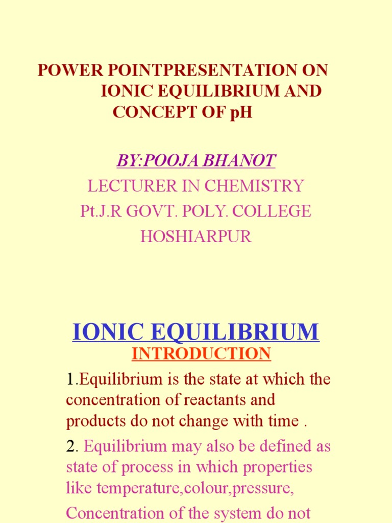 Ionic Equilibrium | PDF | Ph | Ion