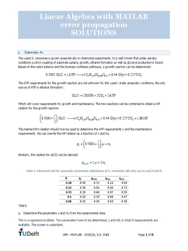 2015 Solution Exercises MLR Error Propagation | PDF | Covariance Matrix ...
